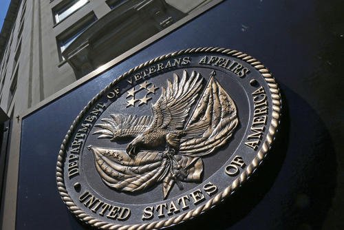 This June 21, 2013, file photo shows the seal affixed to the front of the Veterans Affairs Department building in Washington.